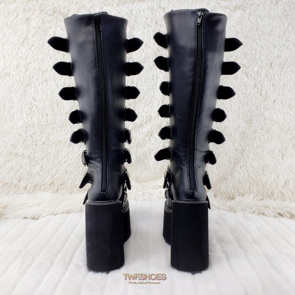 Demonia | Shoes | Wide Calf Trinity Swing Black Goth Platform Wedge ...